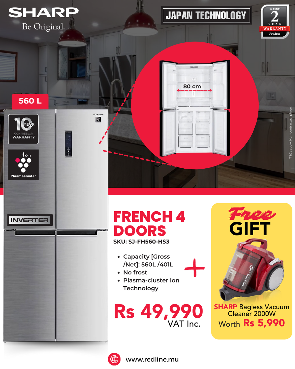 SHARP 560L/401L Inverter French 4 Doors Refrigerator - SJ-FH560-HS3 ...